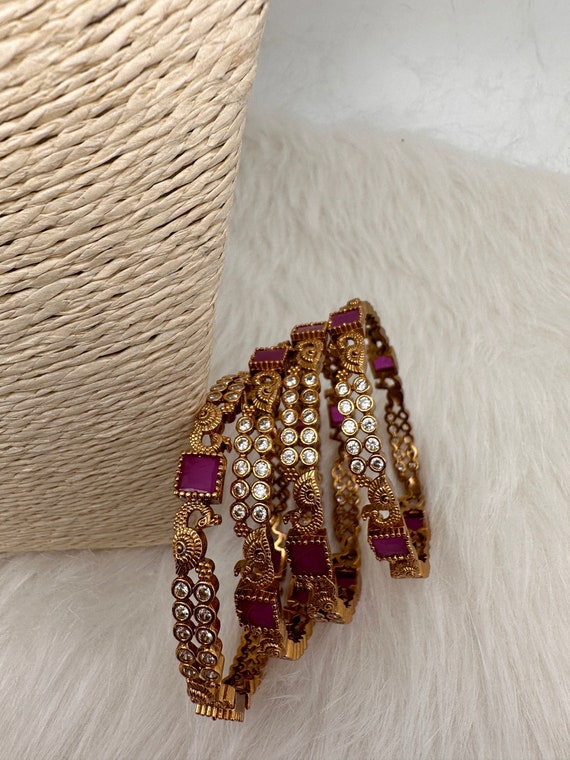 Matte CZ Bangles indian Bangles one Gram Gold Bangles south Bangles kada Etsy