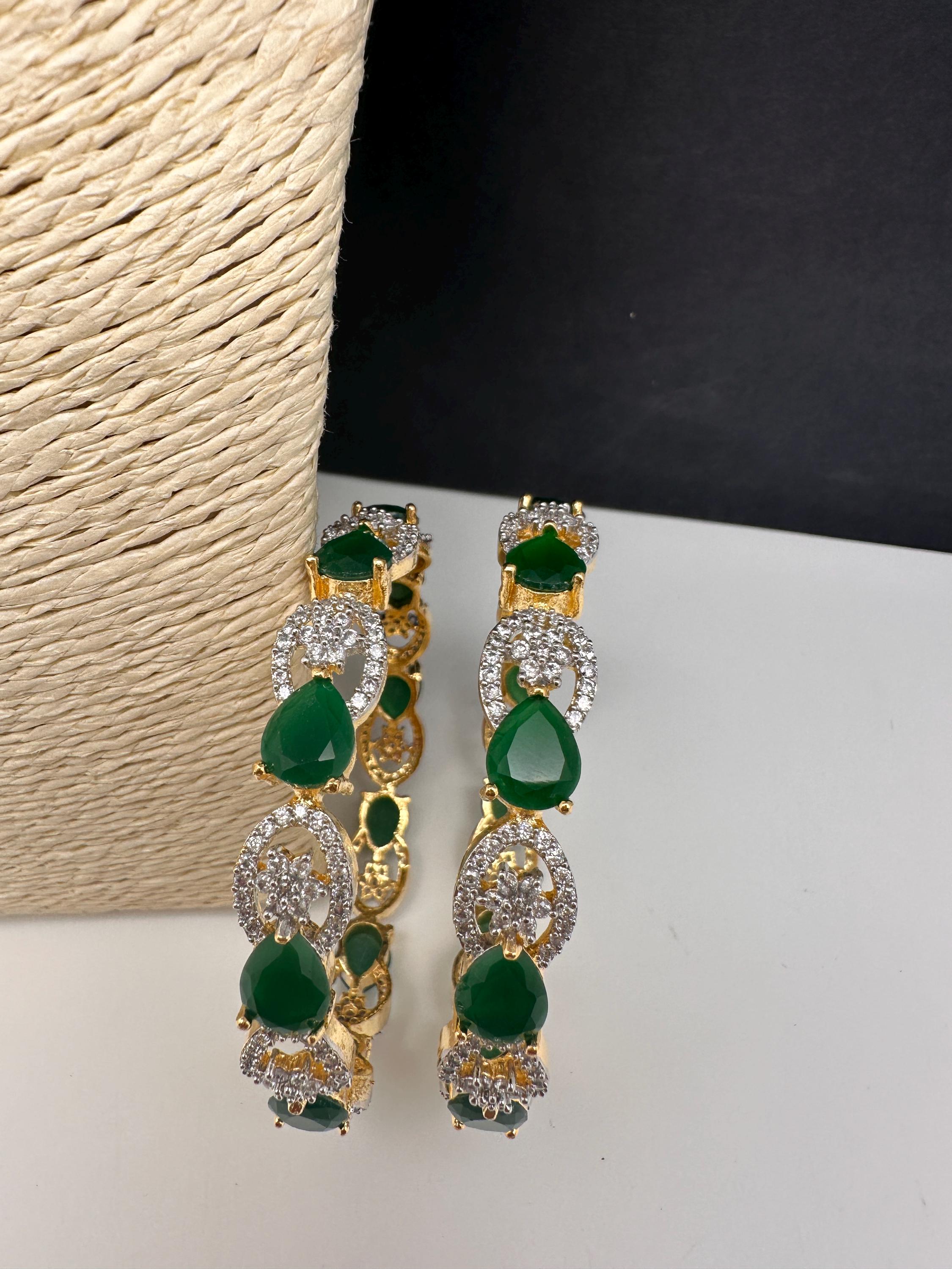 Diamond Emerald Green Bangles ,CZ Indian Bangles, Pakistani Jewelry ...