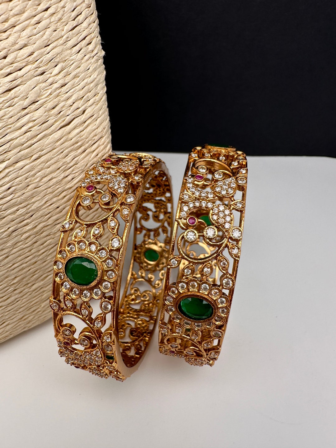 Green Cz Bangles ,CZ Indian Bangles, Pakistani Jewelry, Green AD ...