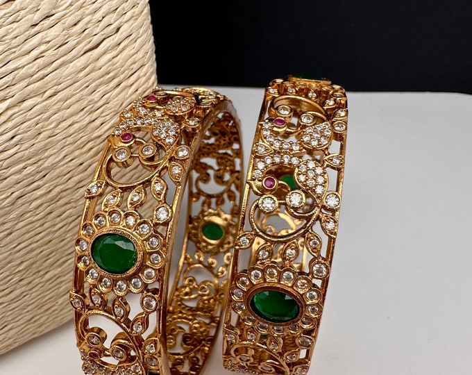 Green Cz Bangles ,CZ Indian Bangles, Pakistani Jewelry, Green AD ...