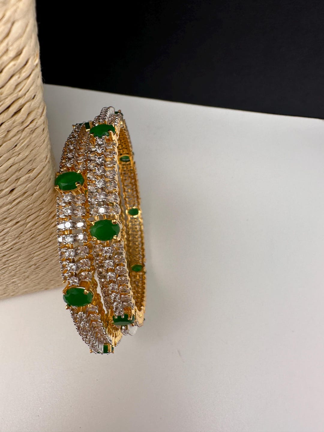 Emerald Green Bangles, CZ Indian Jewelry, Gold Plated Kada (pair) - Etsy