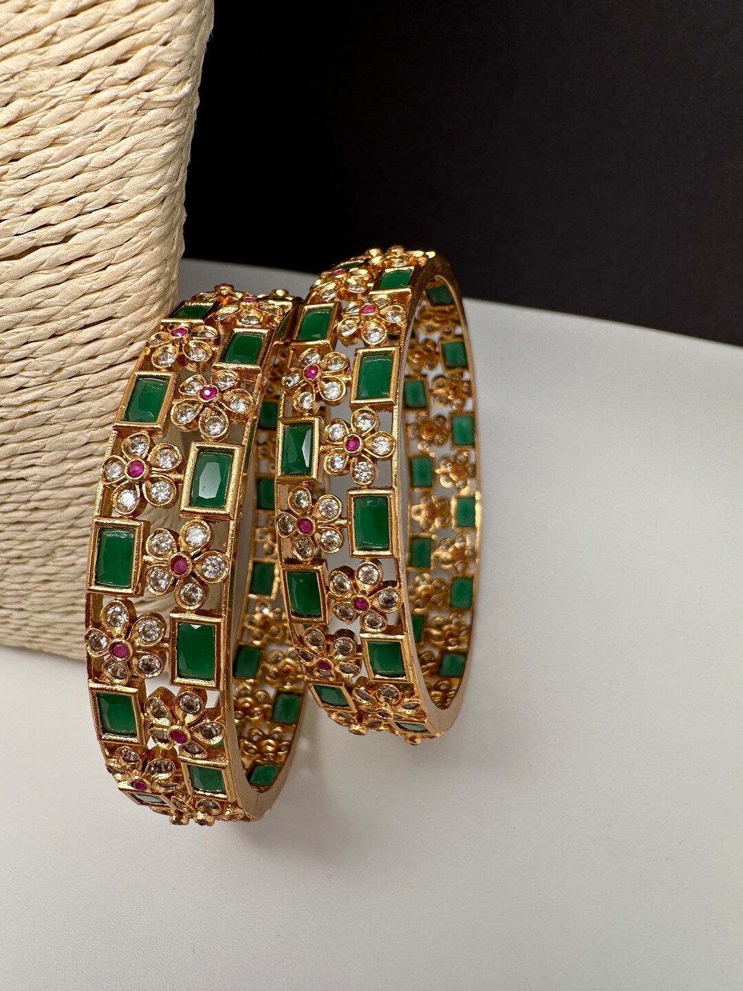 Green Cz Bangles ,CZ Indian Bangles, Pakistani Jewelry, Green AD ...