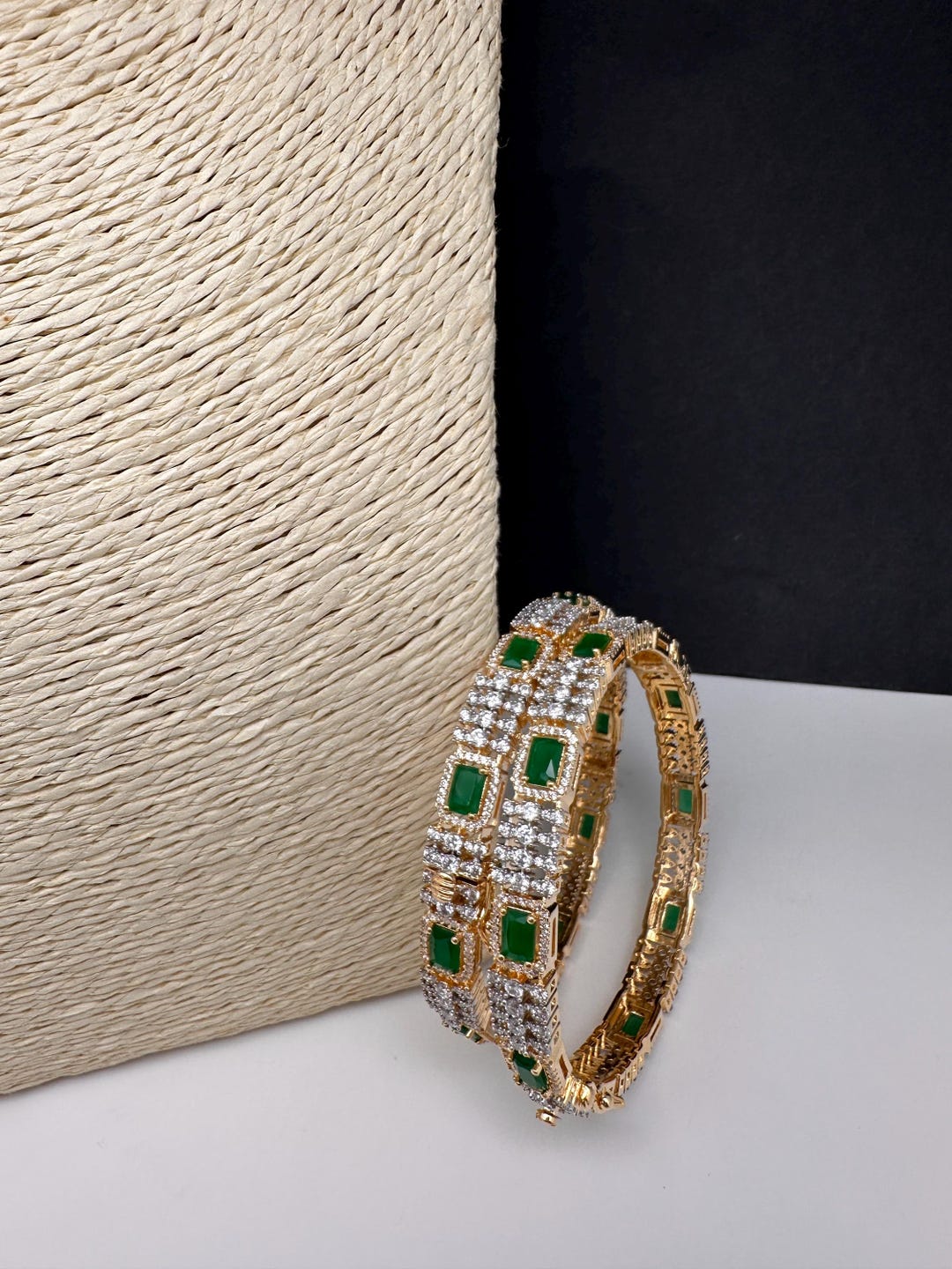 Openable Bangles Diamond Emerald Green ,CZ Indian Bangles, Pakistani ...