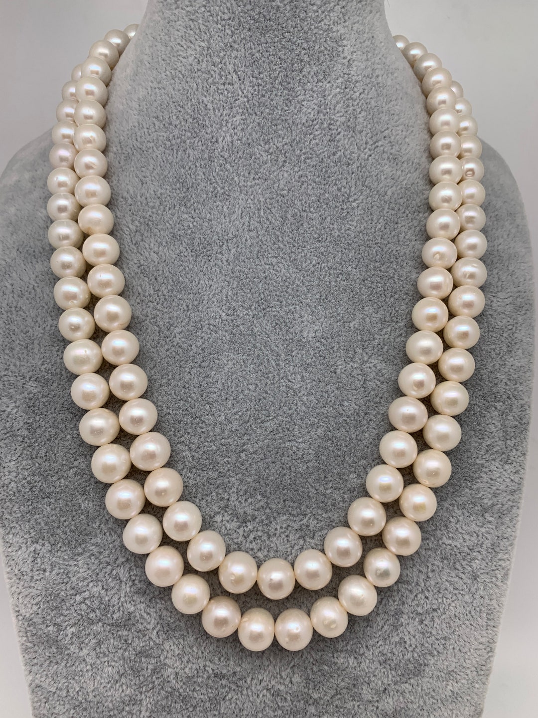 Pearls Necklace, Real Fresh Water Pearls, Double Line Real Round Pearls ...