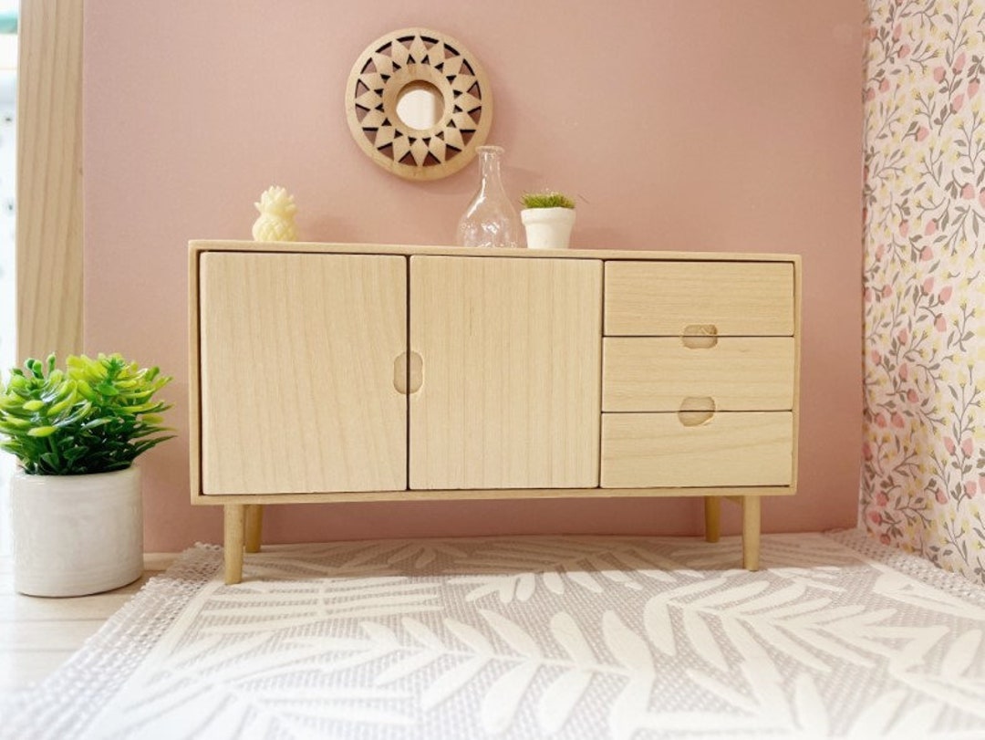 Miniature Sideboard for Modern Dollhouse - Wooden Scandi Style Unit ...