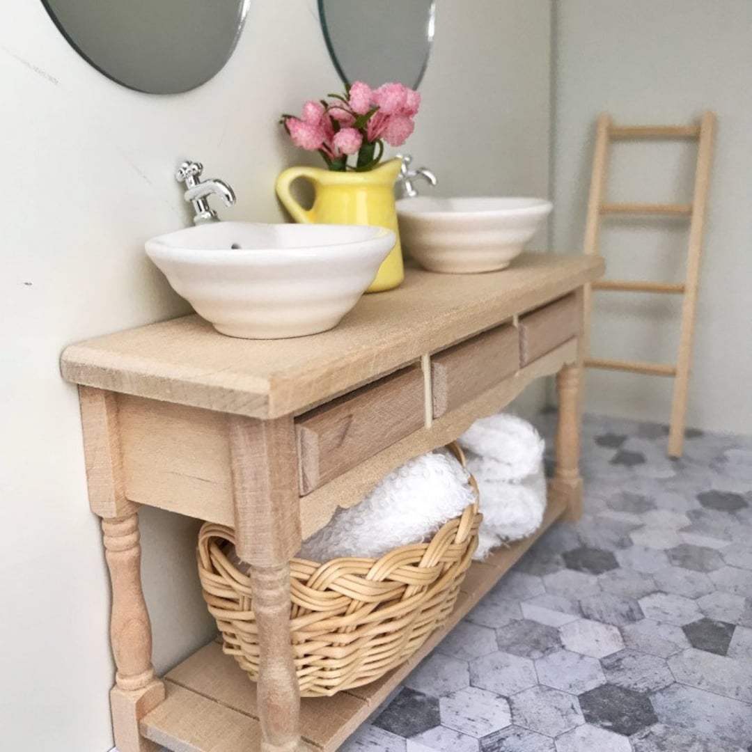 Wood Bathroom Vanity With Drawers for Modern Dollhouse, 12th Scale ...