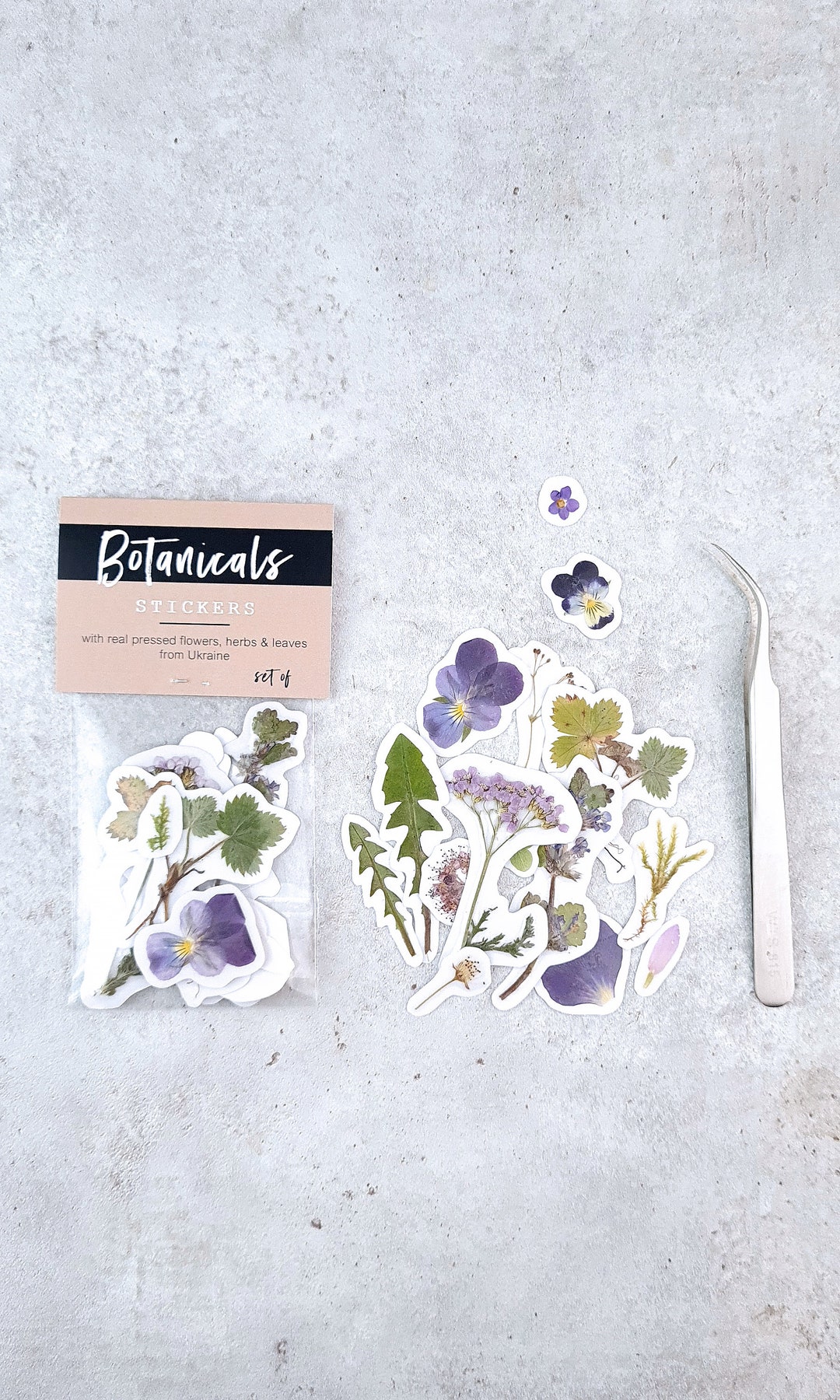 Botanical Stickers, Real Pressed Flowers, 16pcs of Dried Herbs. Pink ...