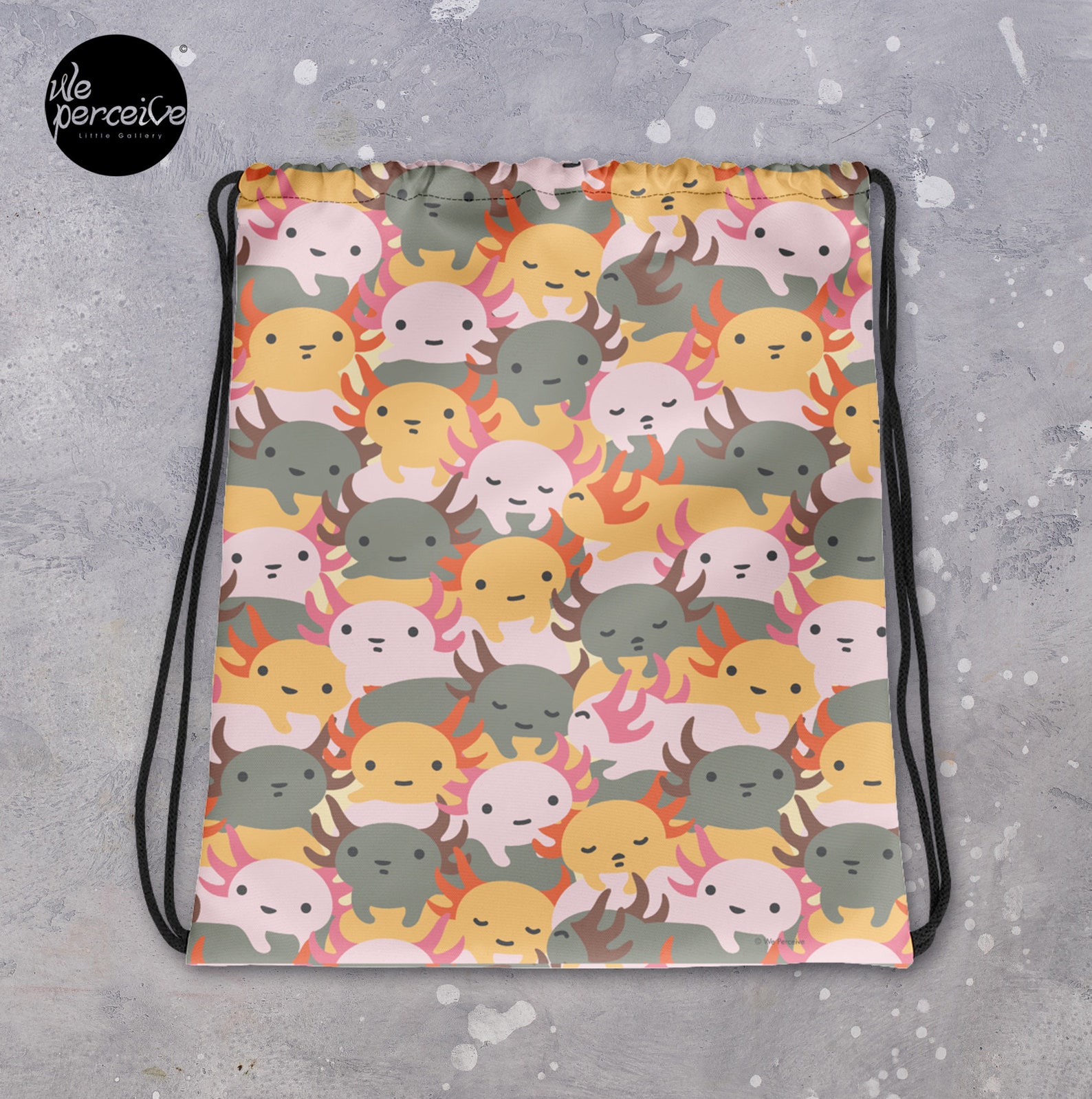 Sweet and Cutest Axolotl Babies Illustration Drawstring Bag for Sport ...