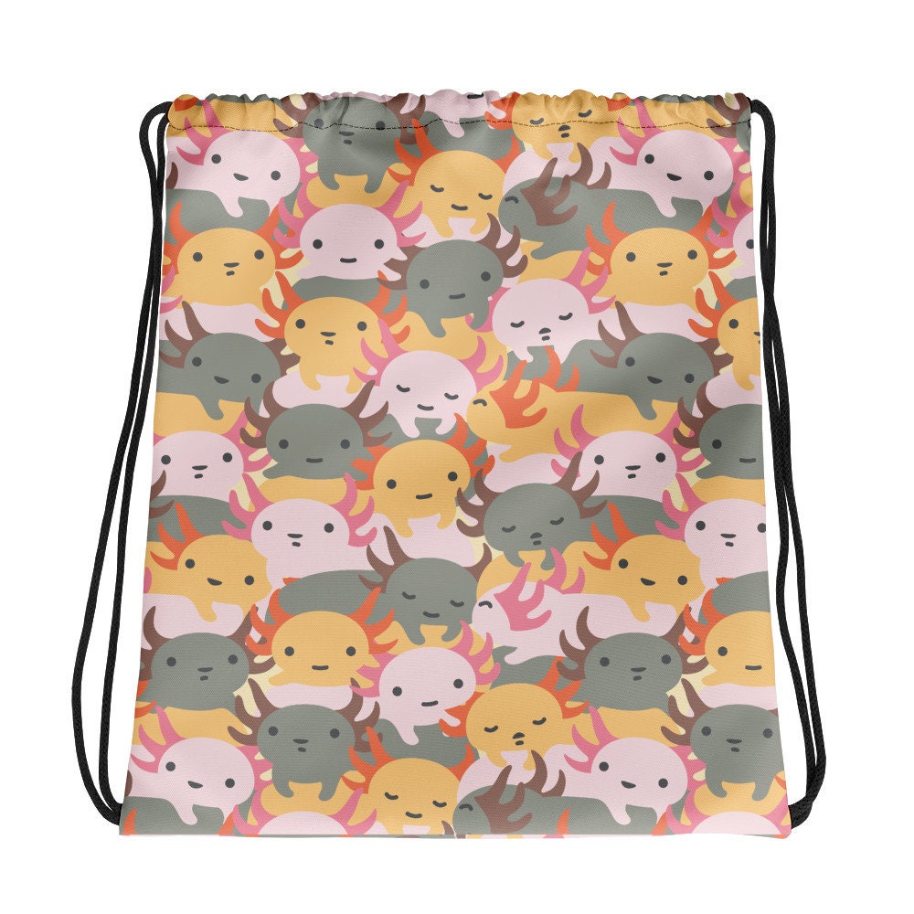 Sweet and Cutest Axolotl Babies Illustration Drawstring Bag for Sport ...
