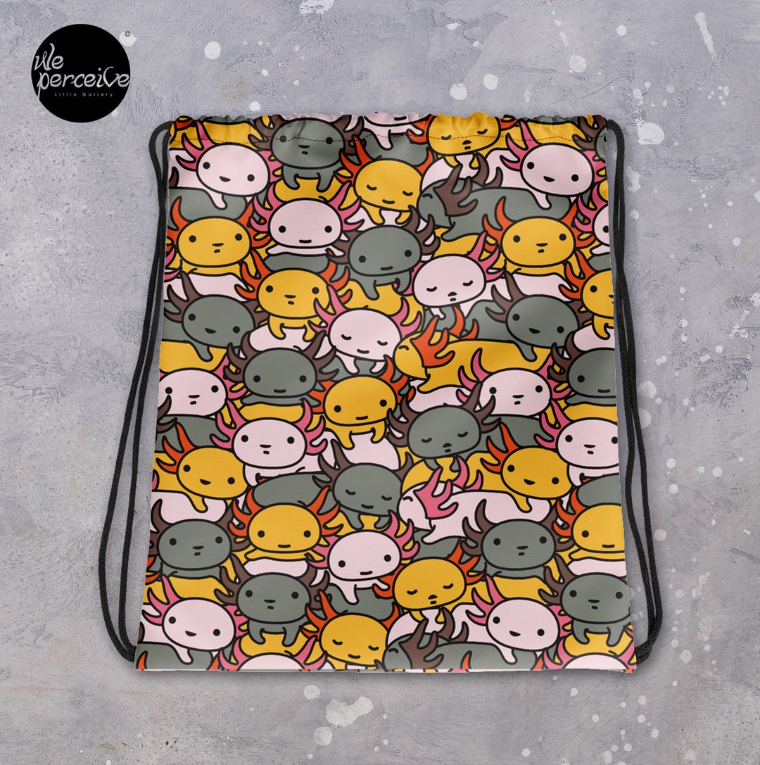 Drawstring Bag With Illustrated Axolotl in Funny and Cute Style for ...