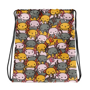 Drawstring Bag With Illustrated Axolotl in Funny and Cute Style for ...