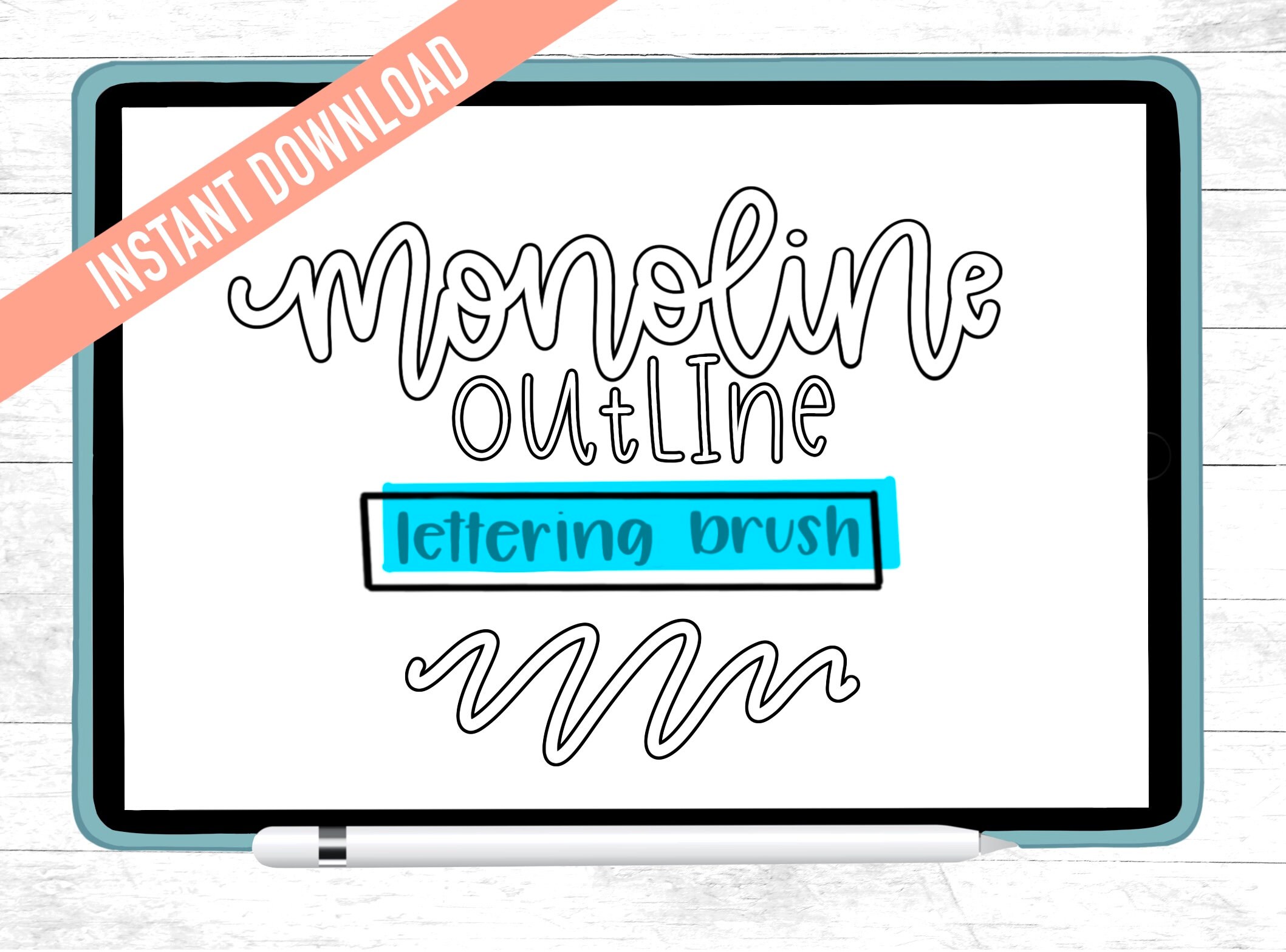 Monoline Outline Procreate Lettering Brush Instant Download | Etsy