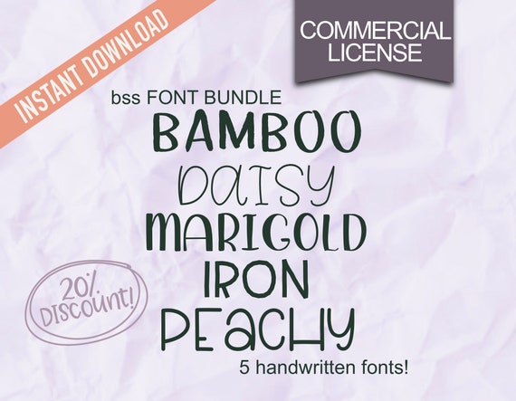 Bss Font Bundle Commercial License 5 Handwritten Fonts 20% | Etsy
