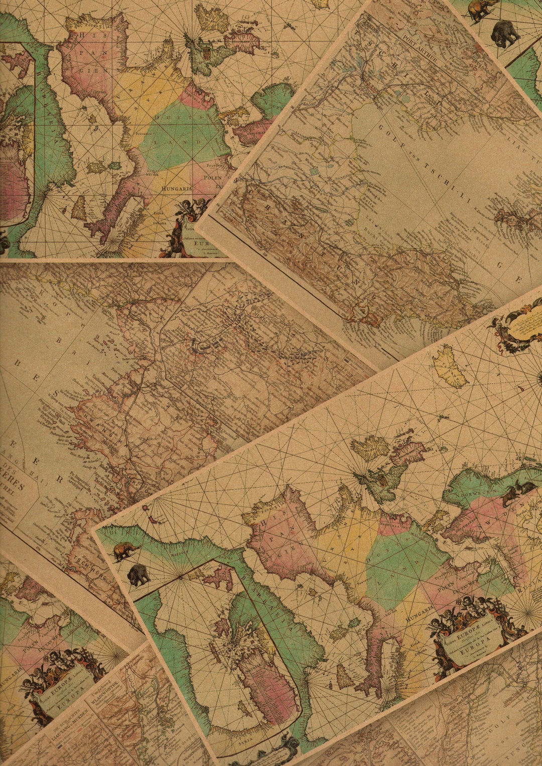 Antique Maps Wrapping Paper X2 Retro Brown Kraft Paper Quality Gift ...