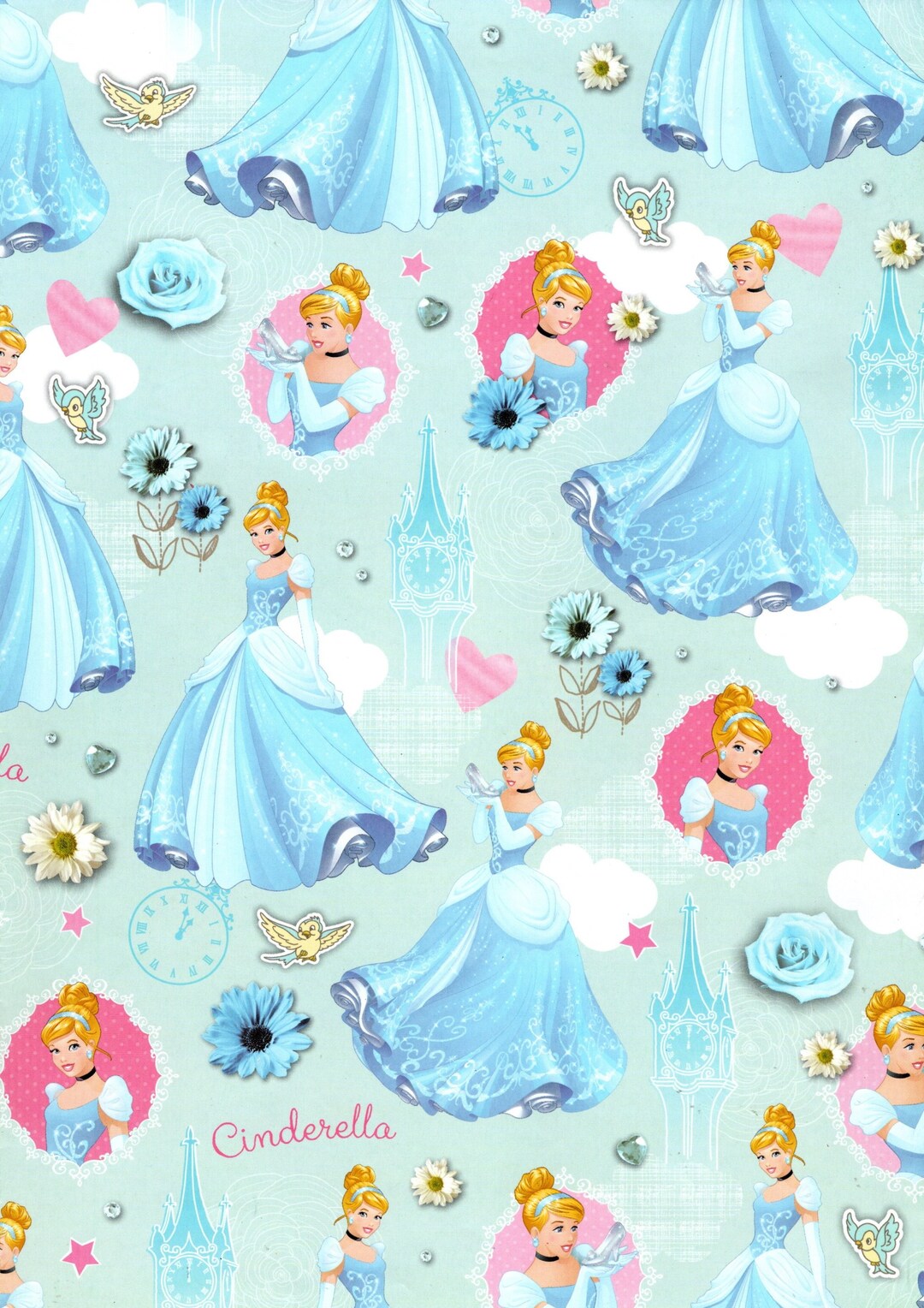CINDERELLA Disney Princess Wrapping Paper Birthdays, Crafts, Decoupage ...