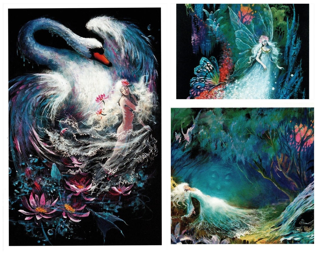 3 Blank Cards Marjorie Millar Australian Art Titania Leda & the Swan ...