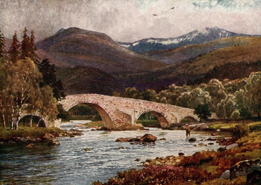 1949 Old Mar Bridge and Lochnagar & Dunnottar Castle, Scotland Original ...