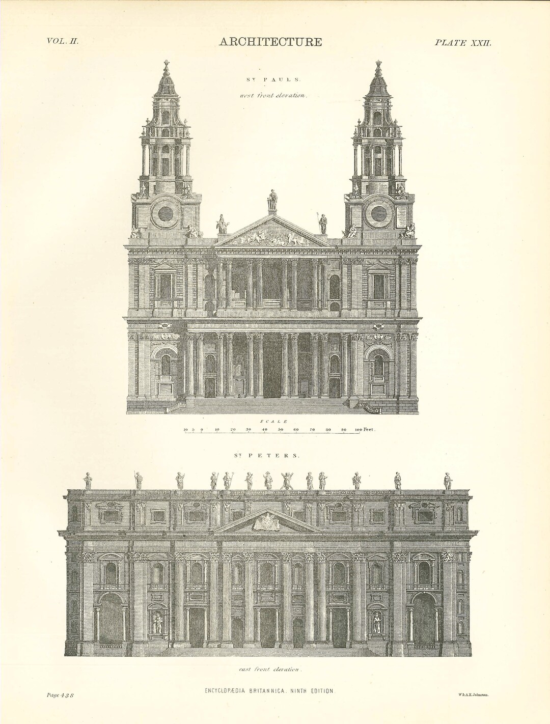 Antique ARCHITECTURE St Pauls & St Peters plate XXII Rare Print 1870s ...