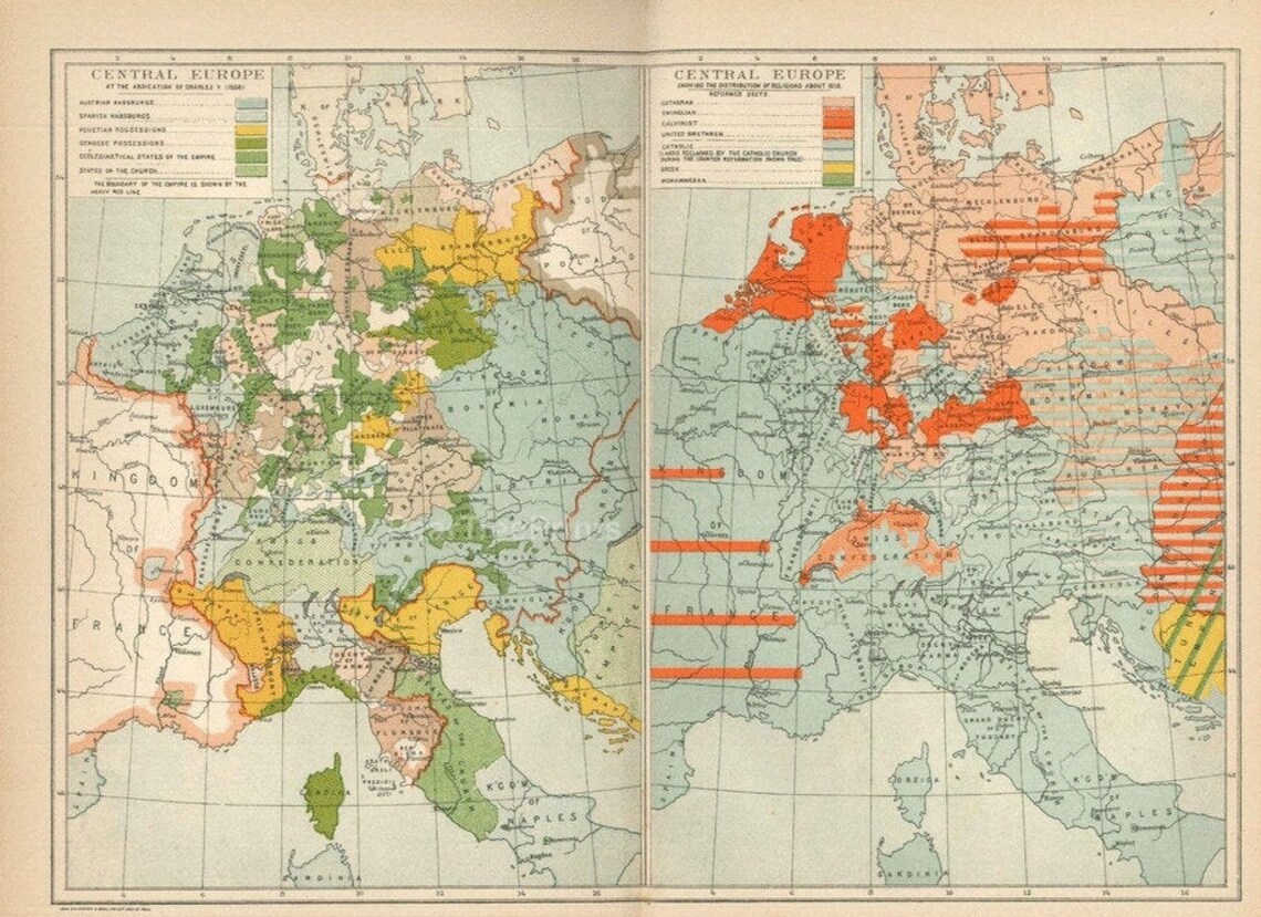 Antique Map CENTRAL EUROPE From 1901 history for Ready - Etsy