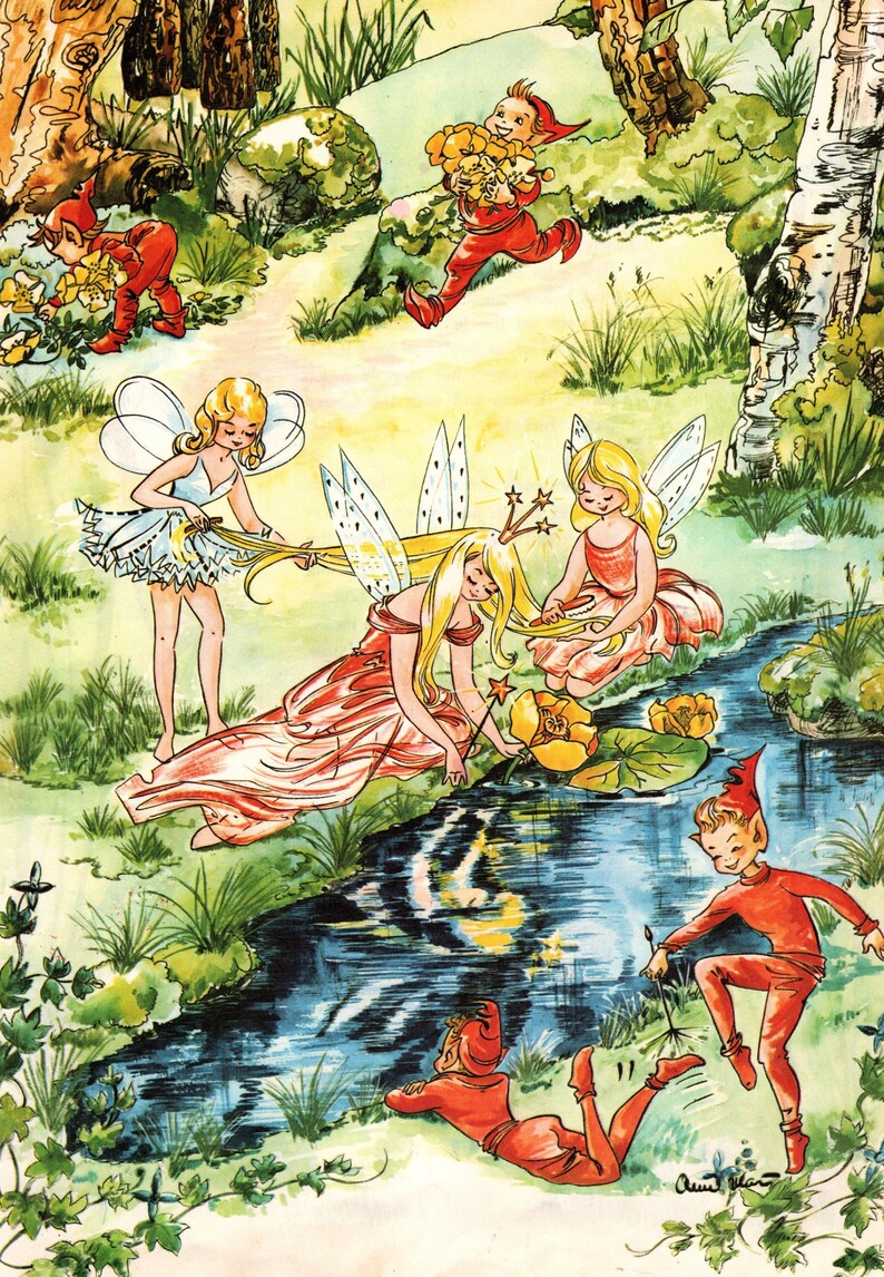 Rare 1948 Fairies & Elves Original Vintage Print Ann-mari Sjögren ...