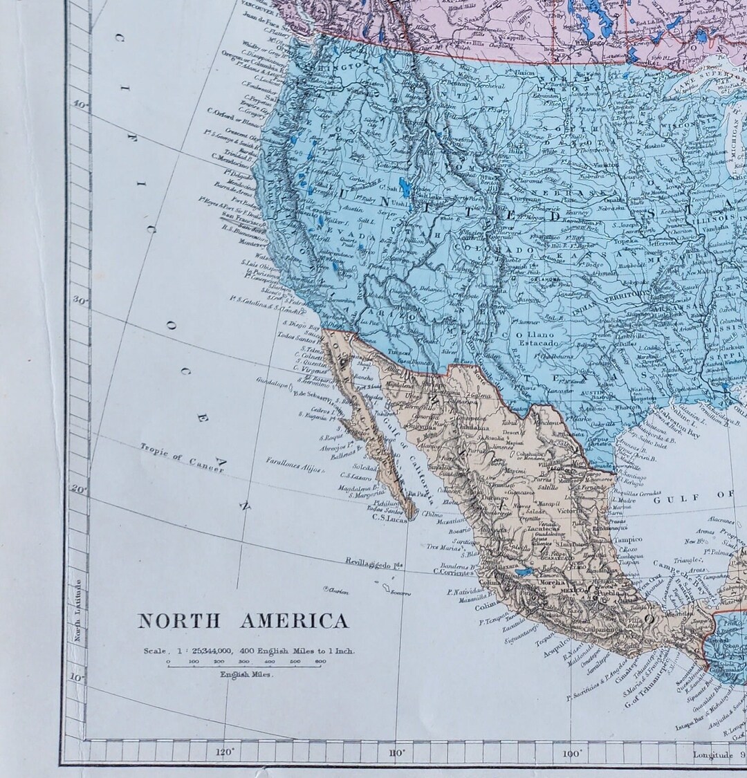 Antique NORTH AMERICA Original 1889 Map - Rare 19th Century Large Map ...