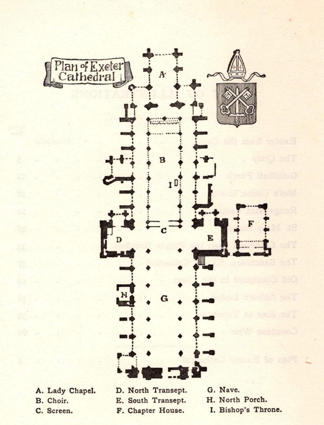 1912 Plan of Exeter Cathedral, England - Original Vintage Print ...