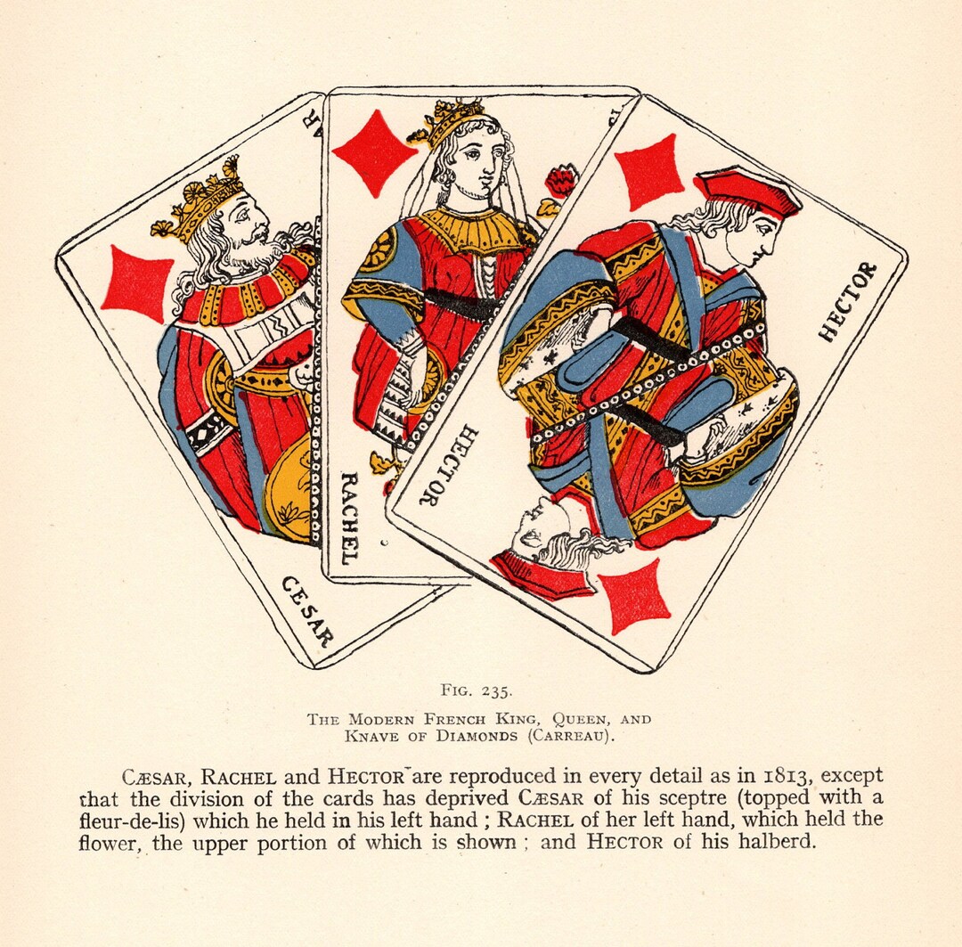 PRINT ONLY 1930 Antique Modern French Playing Cards King, Queen & Knave ...