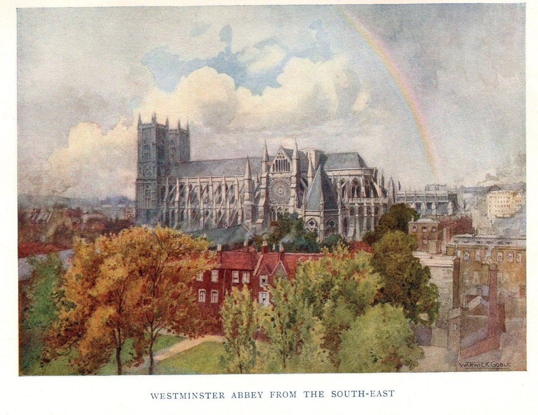 1908 Westminster Abbey Antique Print – Warwick Goble Abbeys of England ...