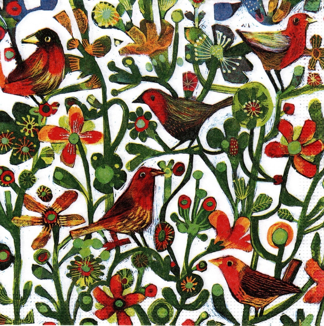 4 Paper Napkins / Serviettes AUTUMNAL BIRDS & FLORALS - Decoupage ...