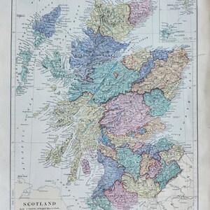 Antique SCOTLAND Original 1889 Map - Rare 19th Century Large Map ...