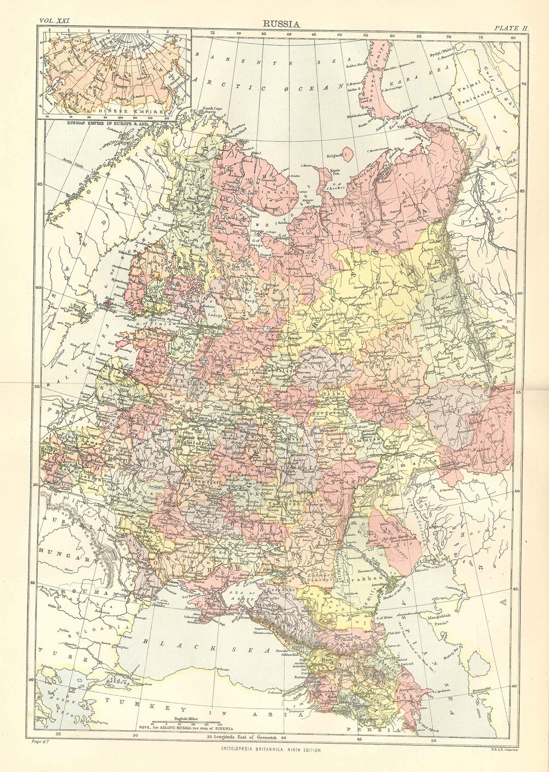 Antique Map RUSSIA From 9th Edition Encyclopaedia Britannica 1875-1889 ...