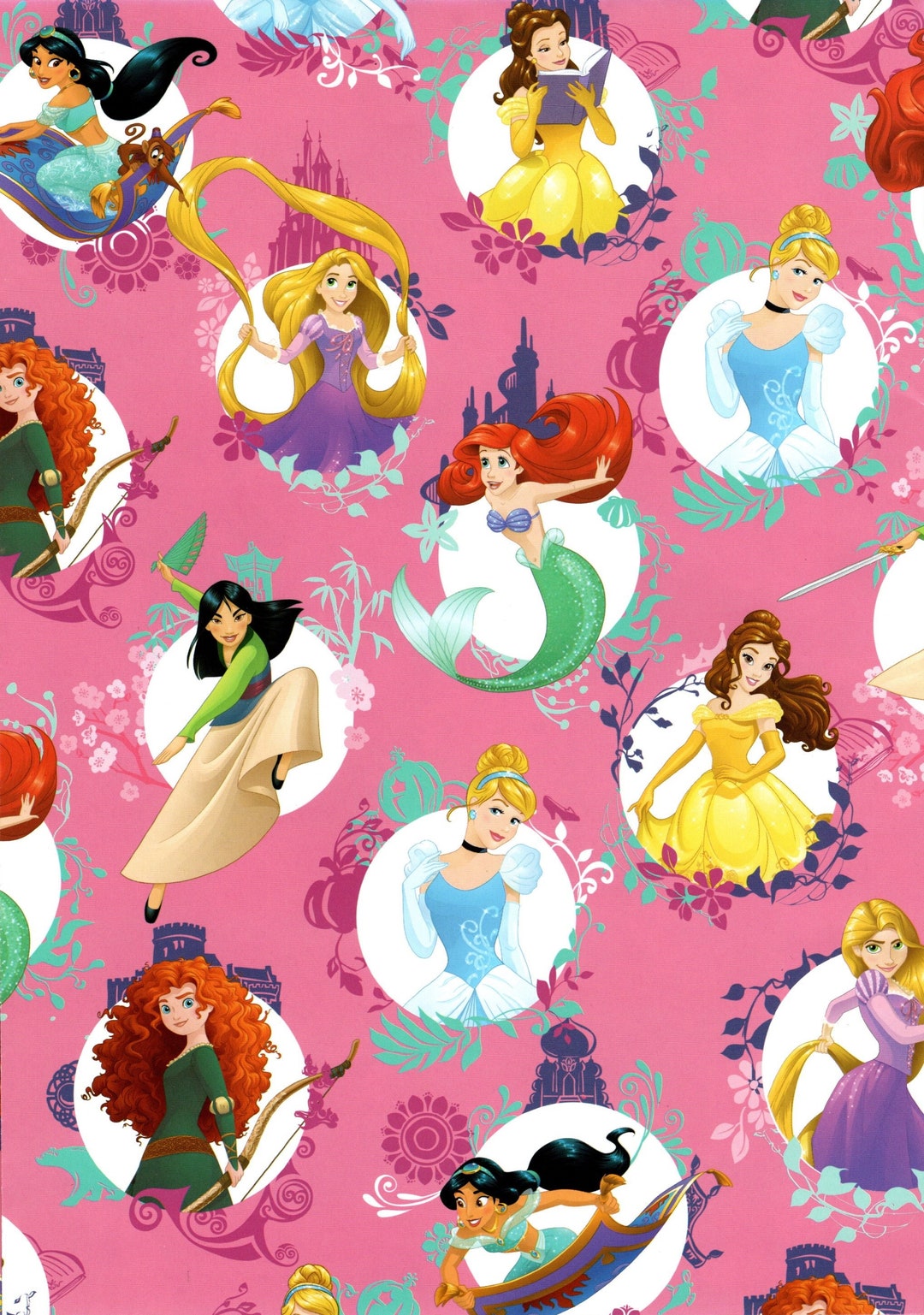 DISNEY PRINCESSES Wrapping Paper Cinderella Jasmine Ariel - Etsy