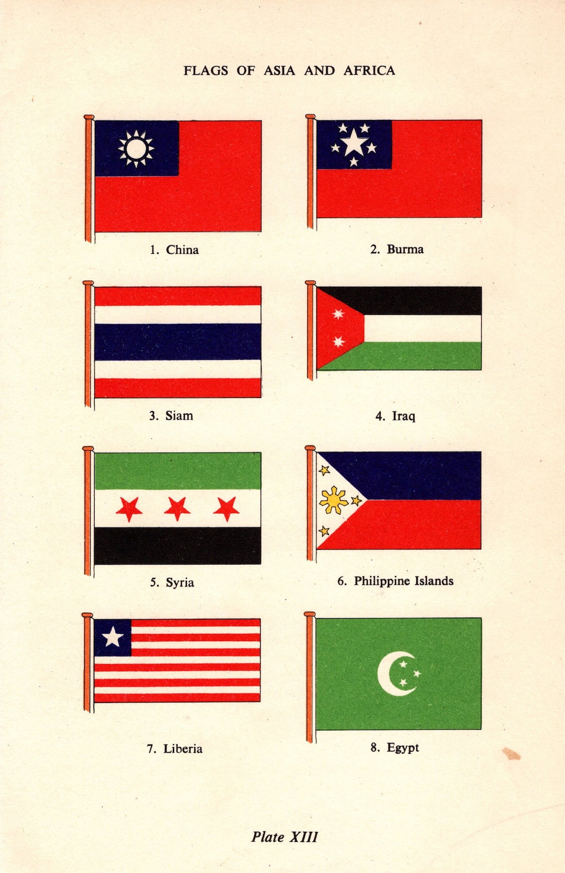 1957 Rare Original Vintage Flag Print Flags of Asia and - Etsy