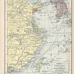 Antique Map CHINA EAST COAST From 1901 history for Ready Reference ...