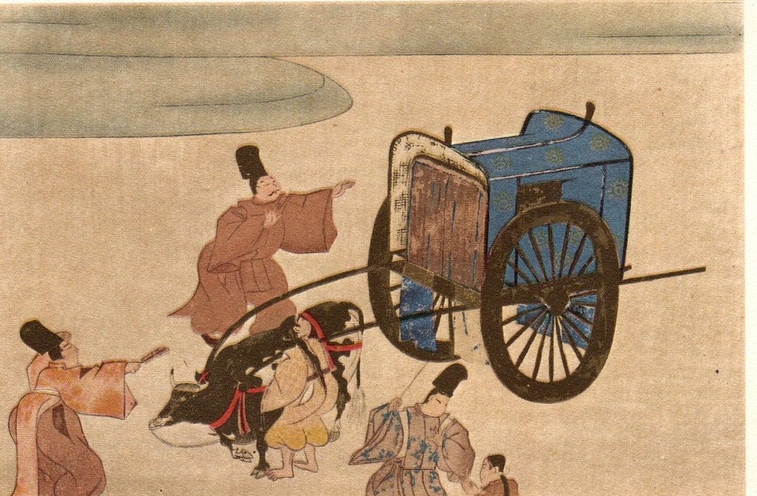 Antique Japanese Handscrolls Original Vintage Print – Ox Cart - Unique ...