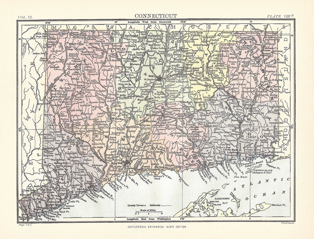 Antique Connecticut Map Print: 1875 Encyclopaedia Britannica - Etsy