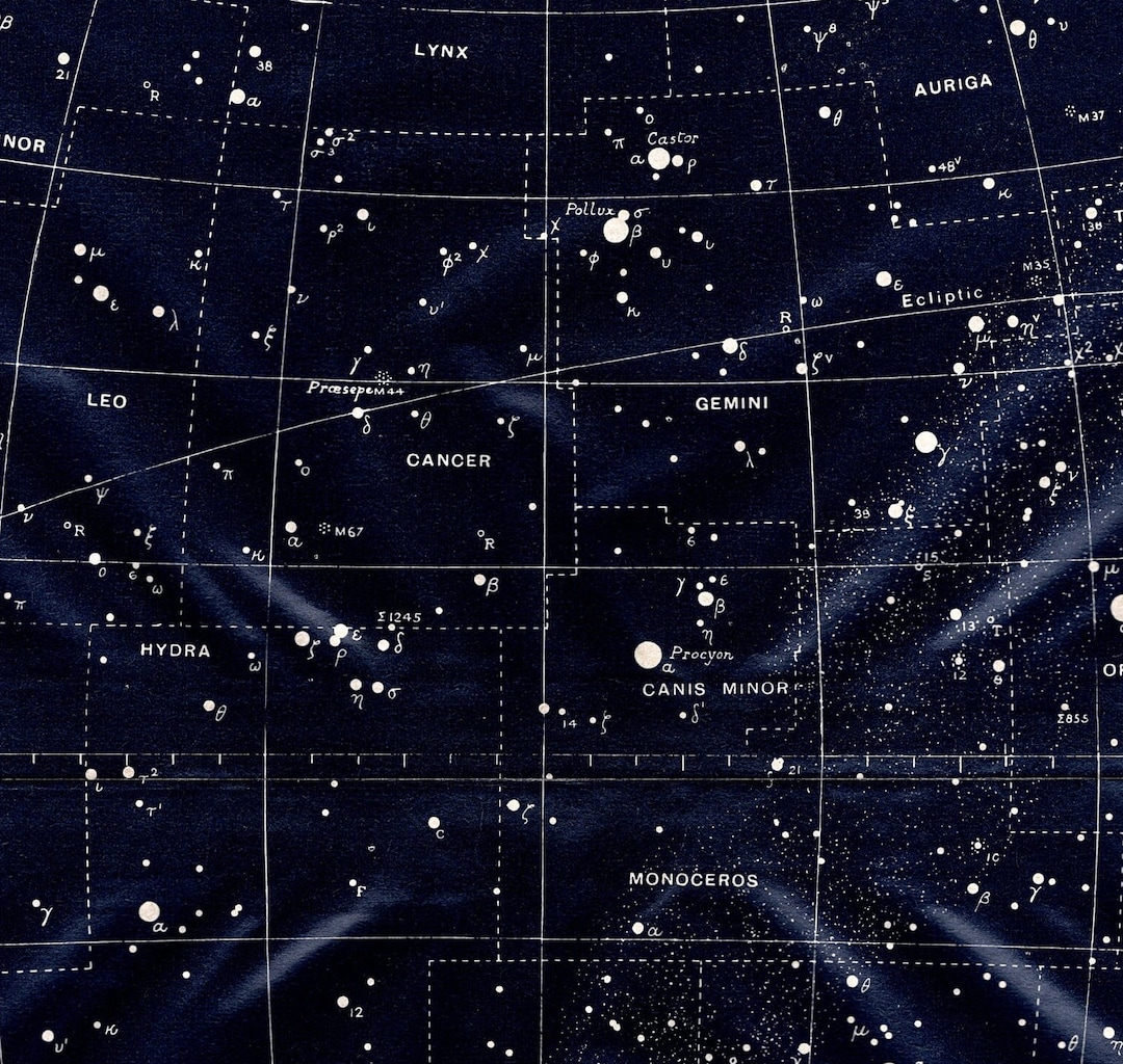 Star Map epoch 1950 Original Vintage Astronomy Print Gemini, Castor ...