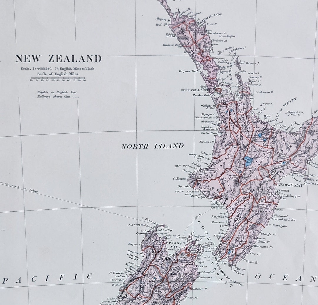 Antique New Zealand Map: 1889 Cartography Print - Etsy
