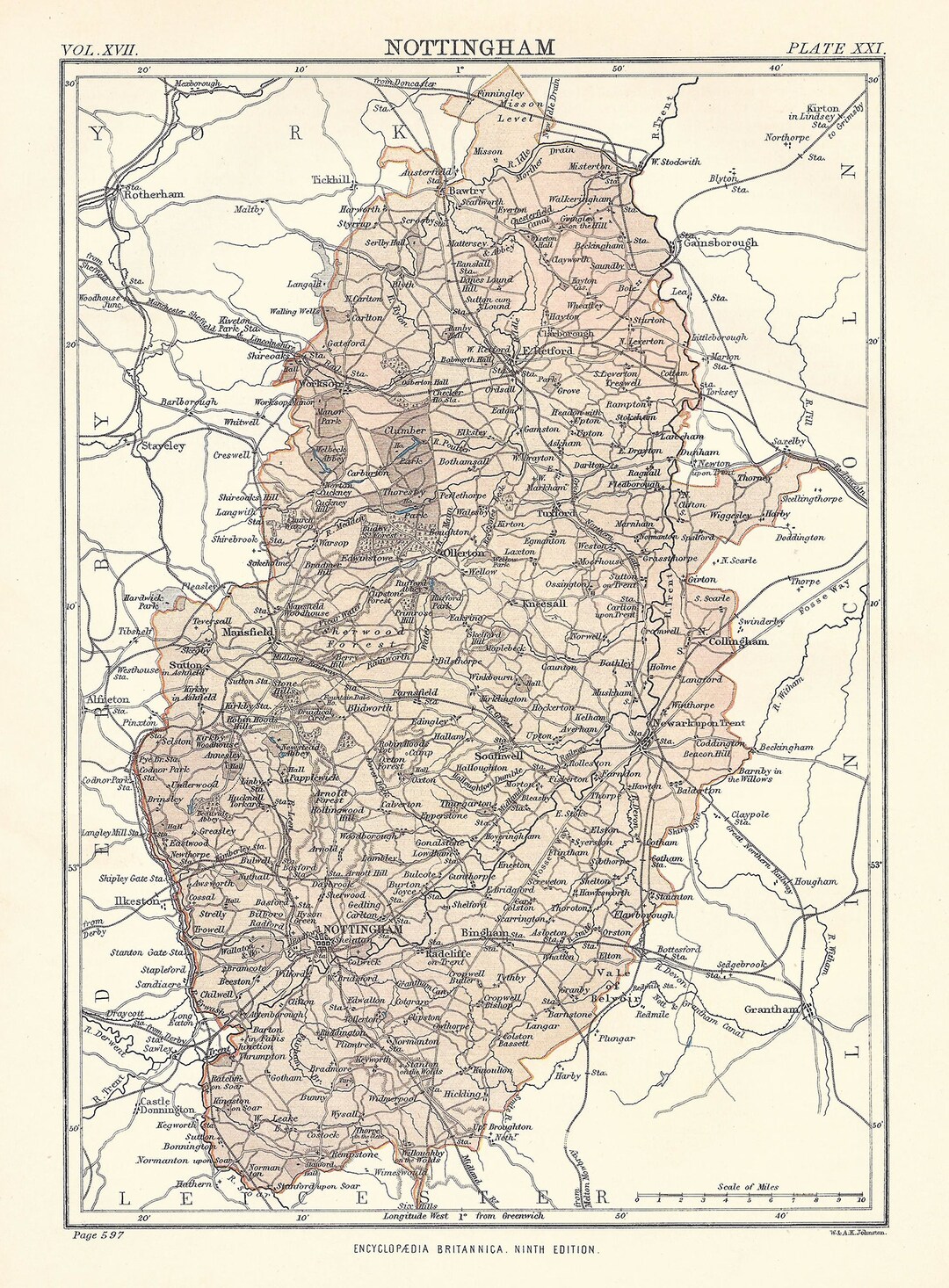 Antique Nottingham England Map: 1875 Encyclopaedia Britannica Print - Etsy