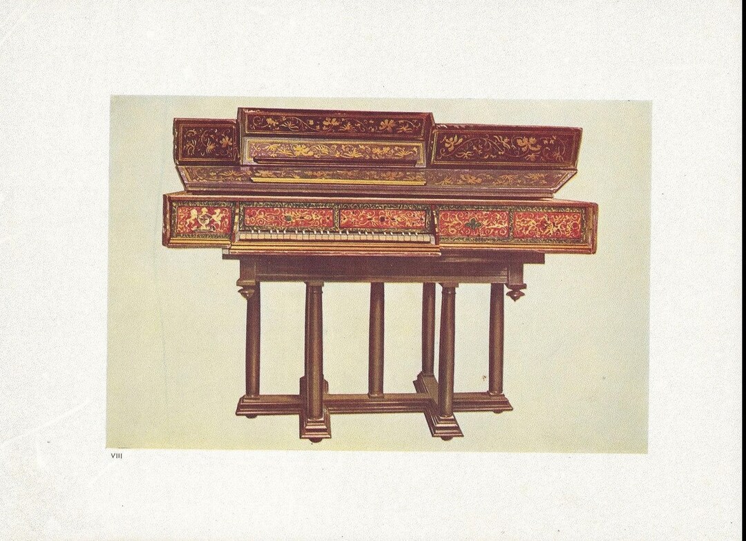 1921 Original Antique QUEEN ELIZABETH'S VIRGINAL Spinet Print From ...