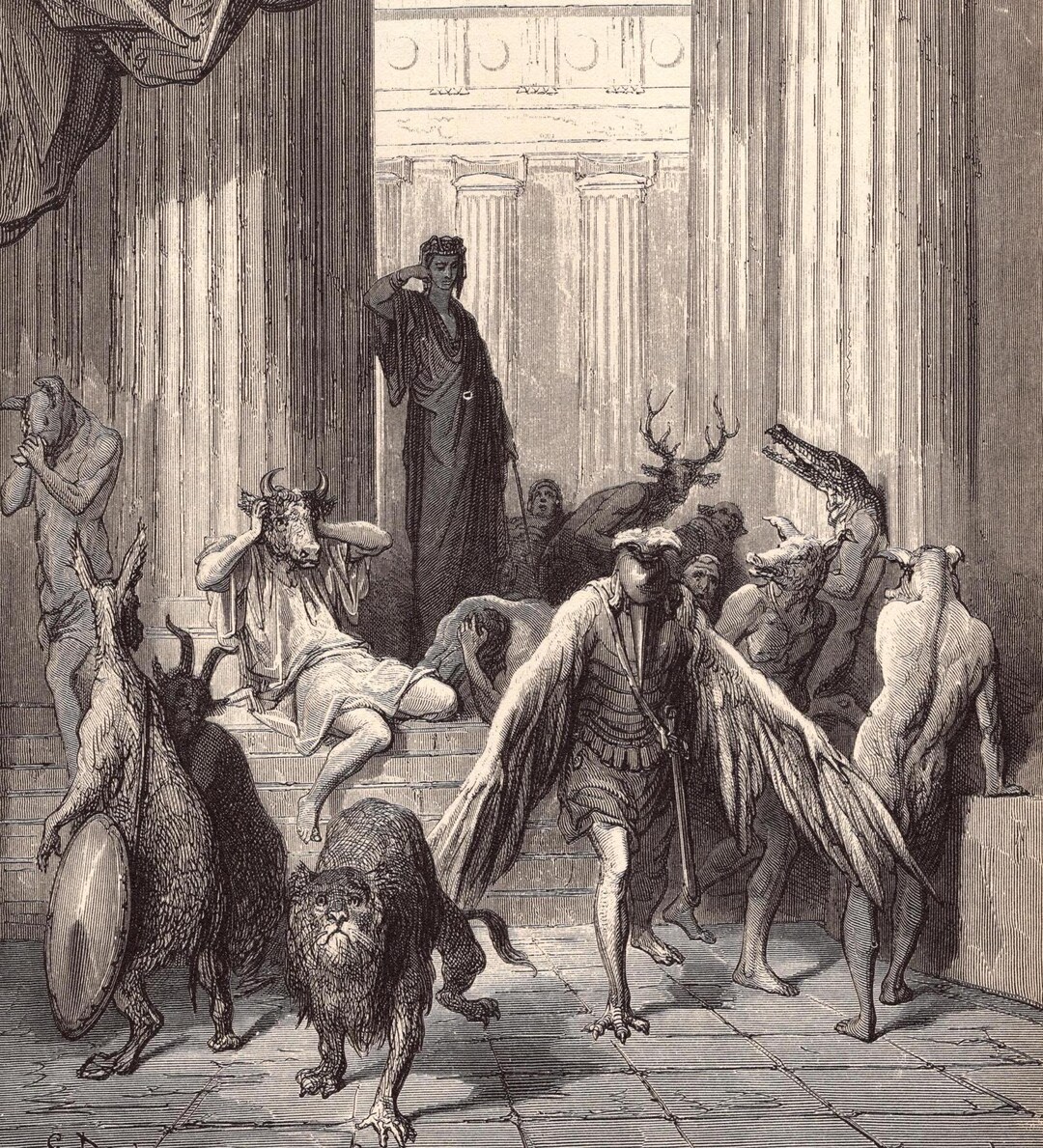 Gustave Doré Vintage Print: La Fontaine Fables, Mythical Animals ...
