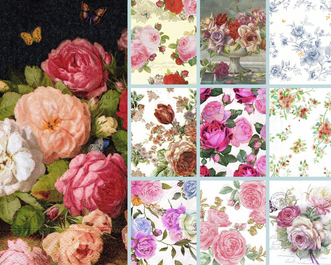 10 Paper Napkins / Serviettes VINTAGE FLORALS Scrapbooking, Cardmaking ...