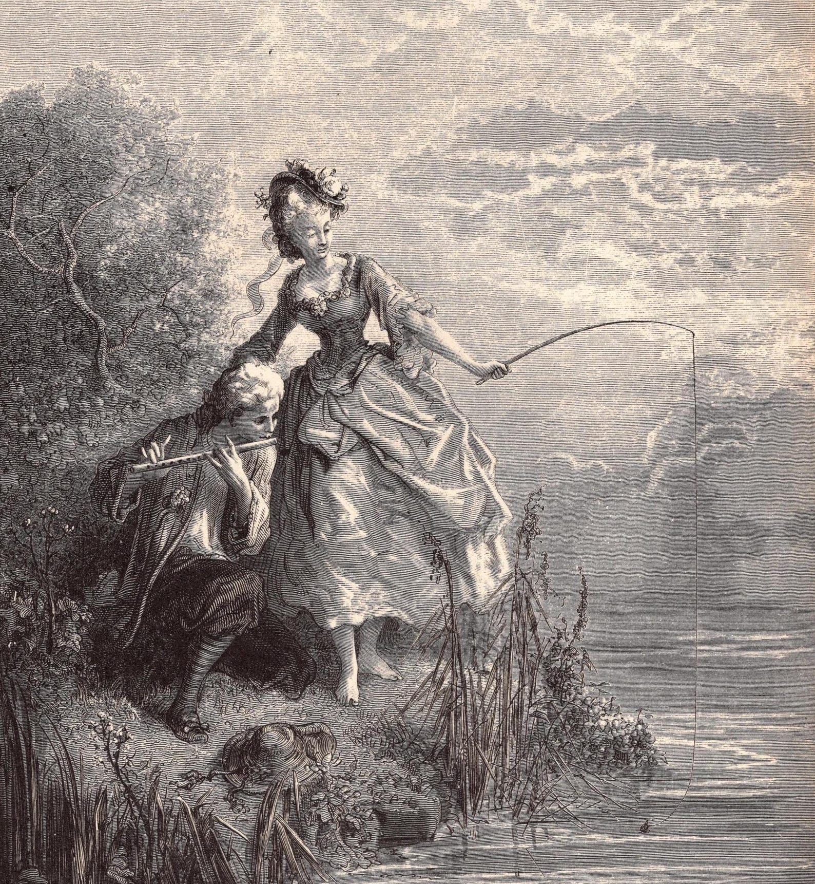 Gustave Doré Print: La Fontaine Fable, Fish and Shepherd, Vintage ...