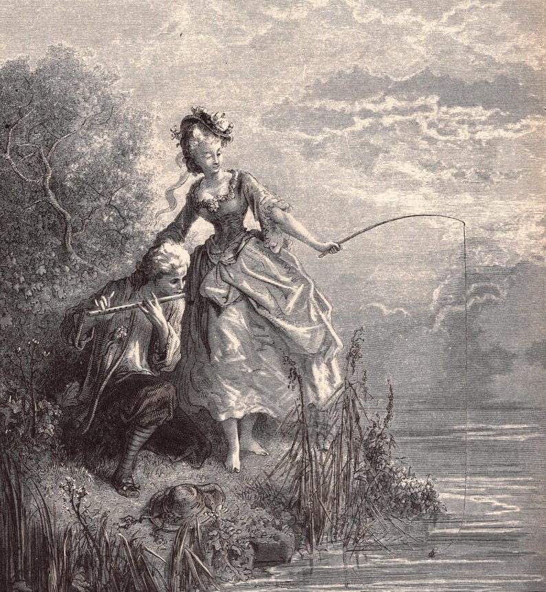Gustave Doré Print: La Fontaine Fable, Fish and Shepherd, Vintage ...