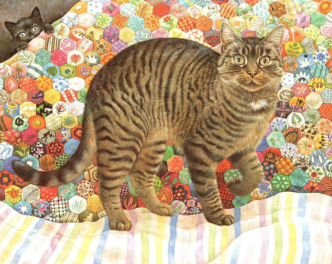 Vintage Cats Original Print Coal Dark Tabby Lesley Anne Ivory Artist ...