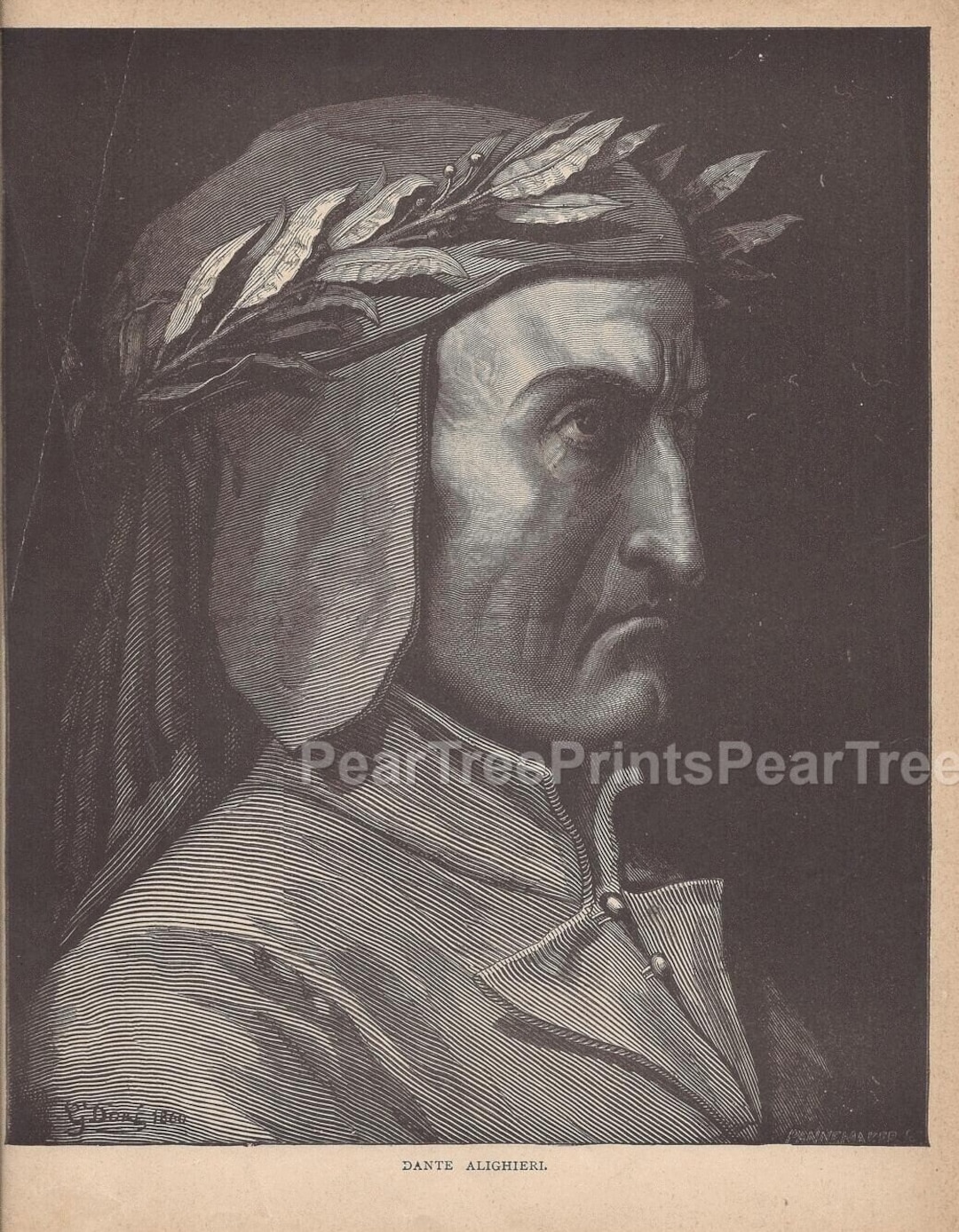 1887 Rare GUSTAVE DORÉ Original Engraving of Dante Alighieri - Antique ...