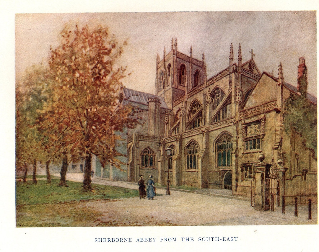 Warwick Goble Antique Abbey Print – Sherborne Abbey, England (1908) - Etsy