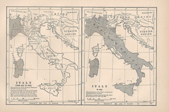 Antique Map ITALY 1851-1861 From 1901 history for Ready | Etsy
