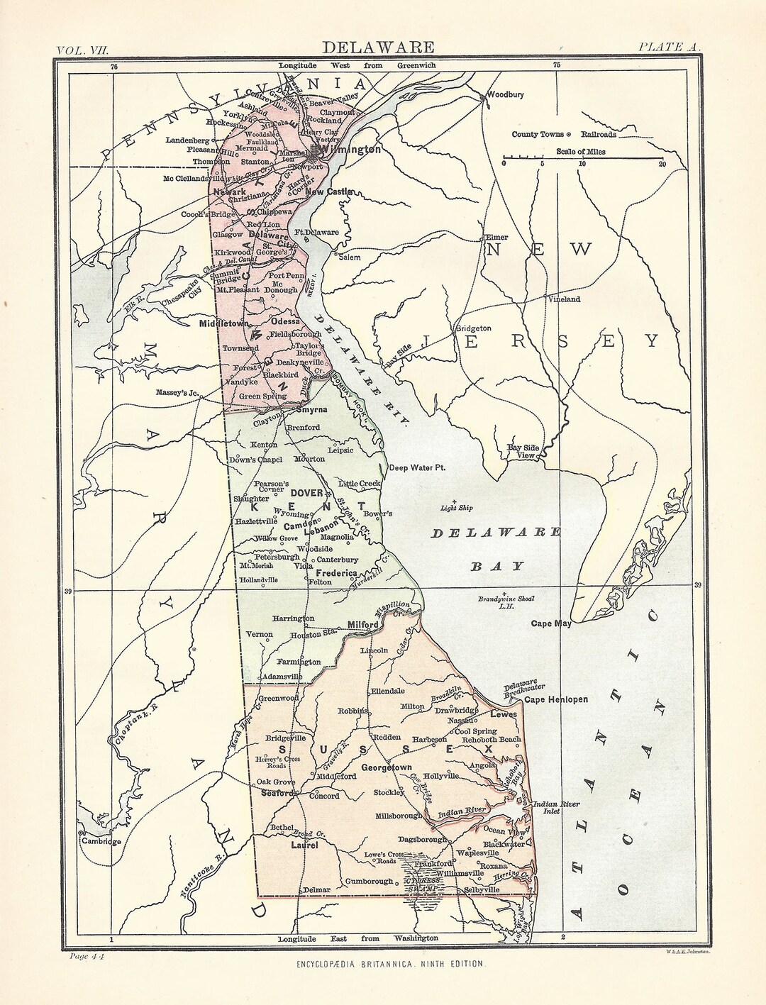 Antique Delaware Map: 1880s Encyclopaedia Britannica Print - Etsy UK