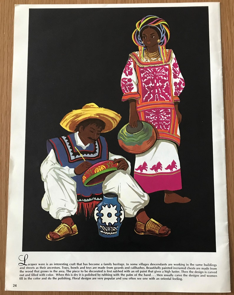 Mexican Folk Art Original Vintage Large Book Print Mayan & - Etsy